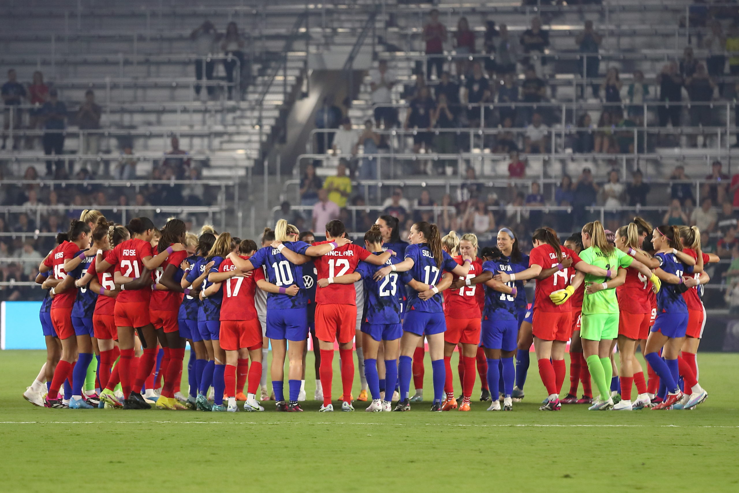 ‘Exhausted’ Canada players join USWNT in on-field protests - Just Women ...